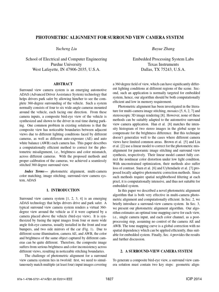 Photometric Alignment For Surround View Camera System: Yucheng Liu ...