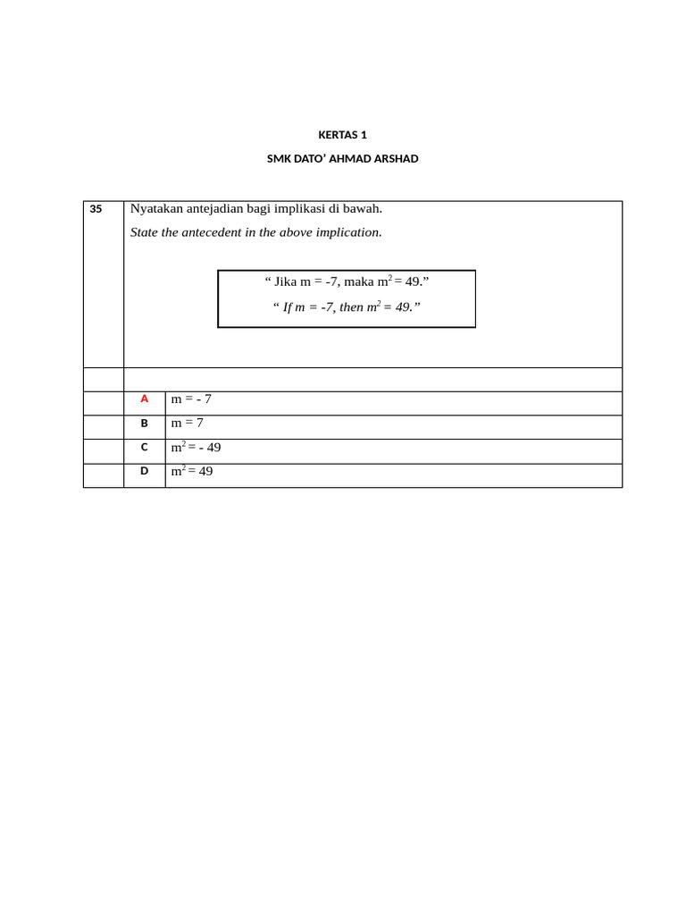 Soalan Math Tg.4 Kertas 1 | PDF