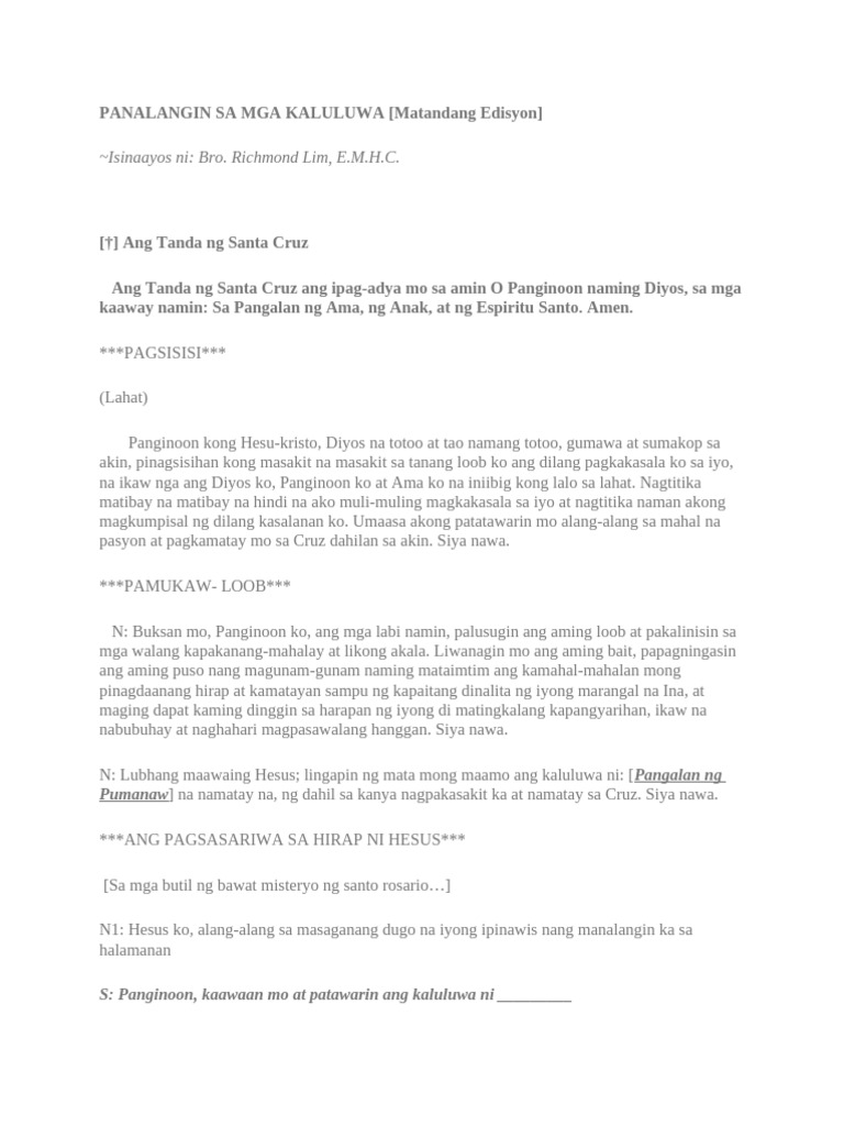 Panalangin Sa Mga Kaluluwa. Dasalan | PDF