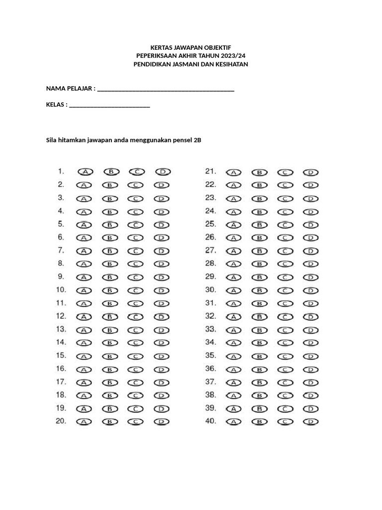 Kertas Jawapan Objektif Peralihan | PDF