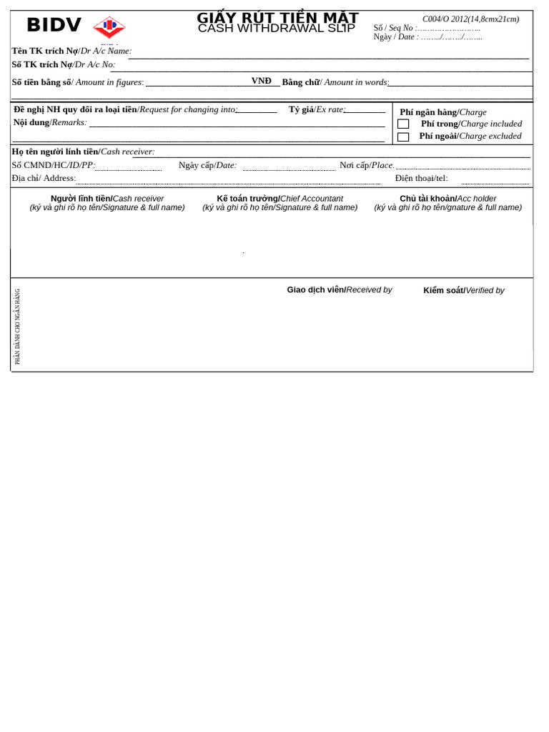 BIDV Mau Rut Tien | PDF