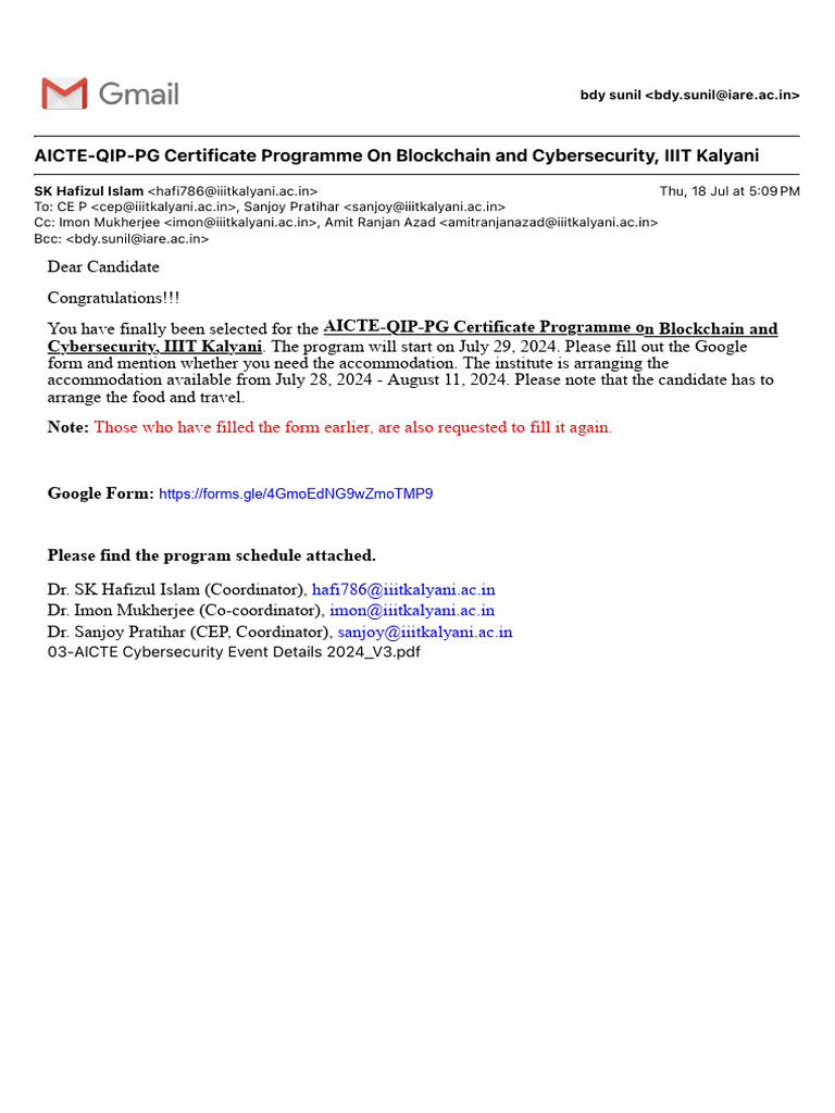 Aicte Qip Pg Certificate Programme On Blockchain And Cybersecurity Iiit Kalyani Pdf