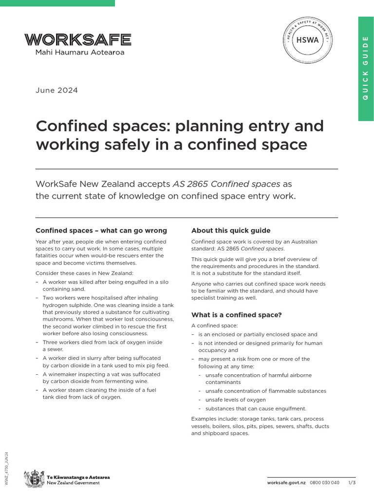 WKS 17 Confined Spaces Planning Entry and Working Safely in a Confined Space Qg | PDF | Personal ...