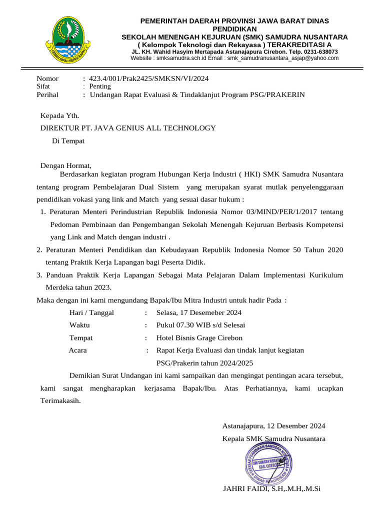 Undangan Pt. Java Genius All Tehcnology | PDF