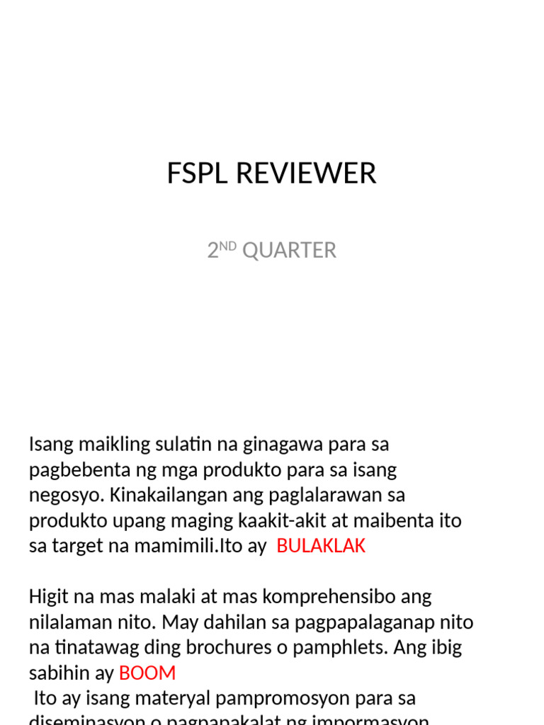 FSPL Reviewer For Exam | PDF