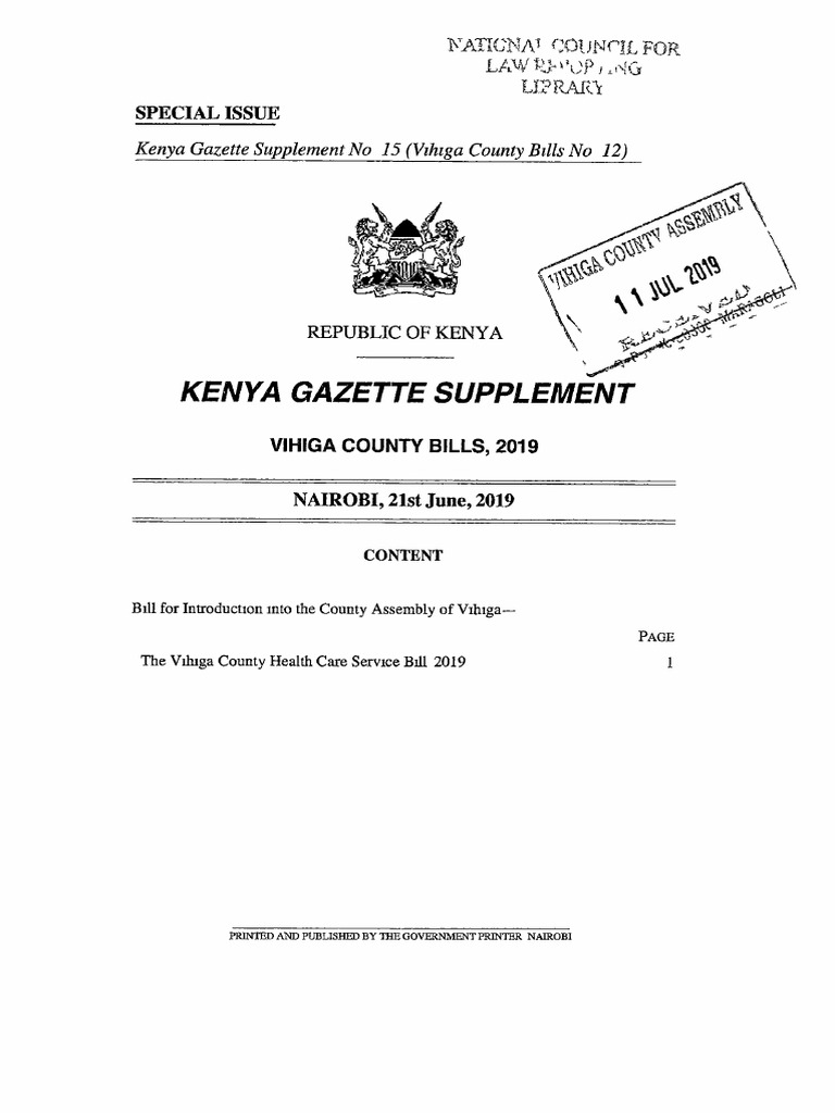 Vihiga County Health Care Service Bill 2019 | PDF | Informed Consent | Health Care
