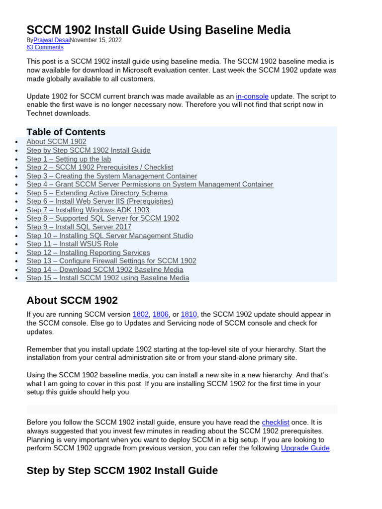 SCCM 1902 Install Guide Using Baseline Media | PDF | Active Directory ...