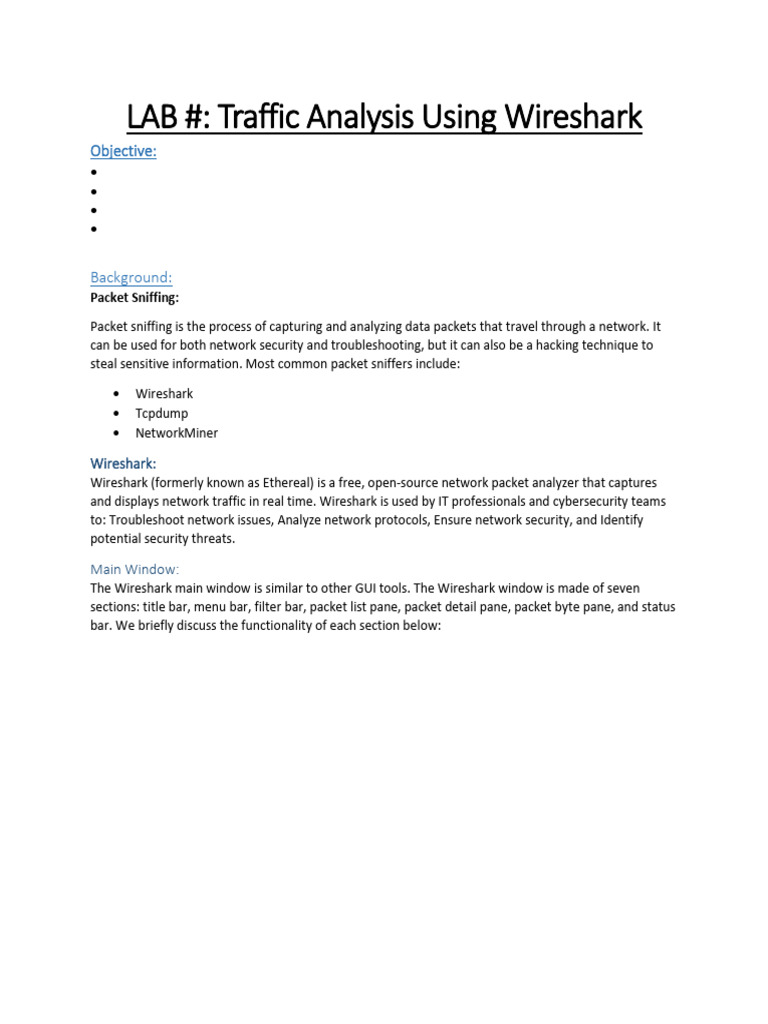 Traffic Analysis Using Wireshark Pdf Window Computing Computer