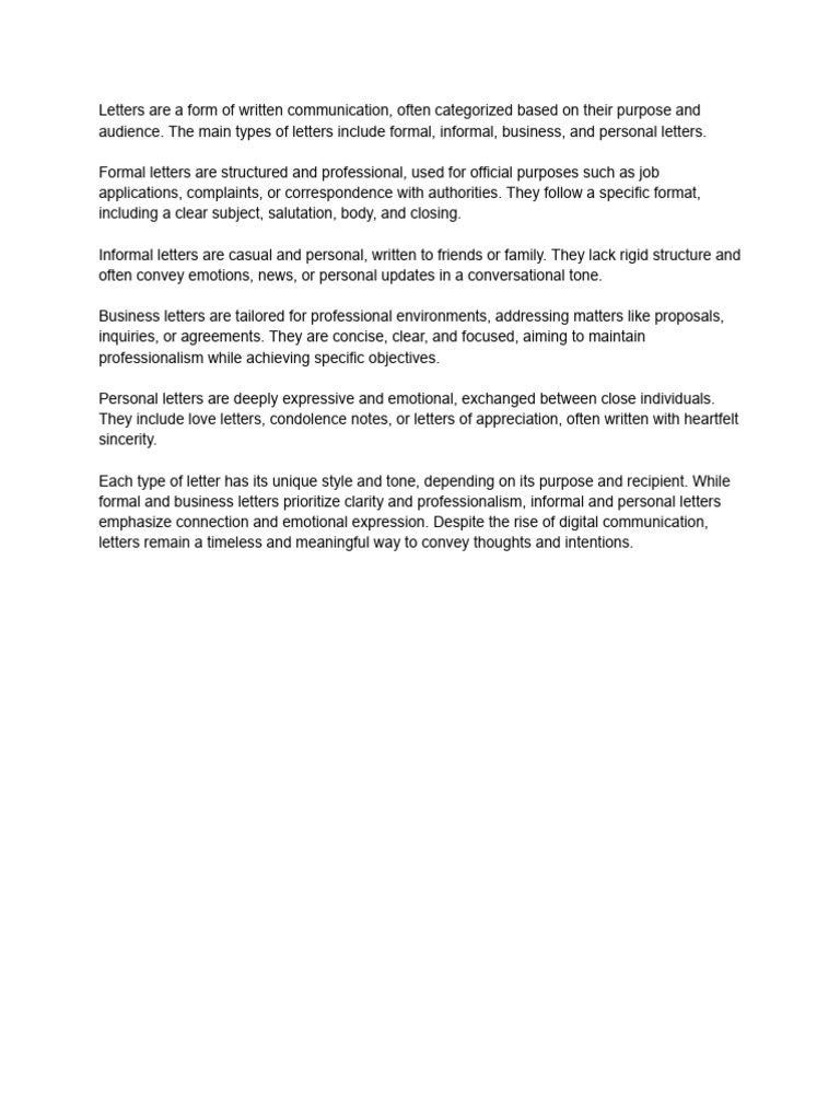 Types of Letters: Formal to Personal | PDF