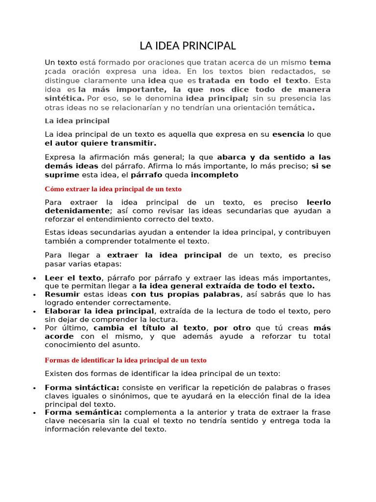 Cómo identificar la idea principal en un texto | PDF | Palabra