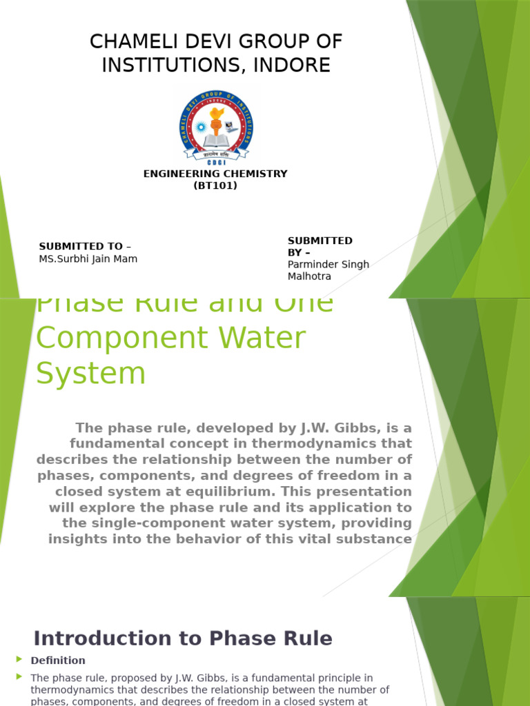Phase Rule and One Component Water System | PDF | Phase (Matter ...