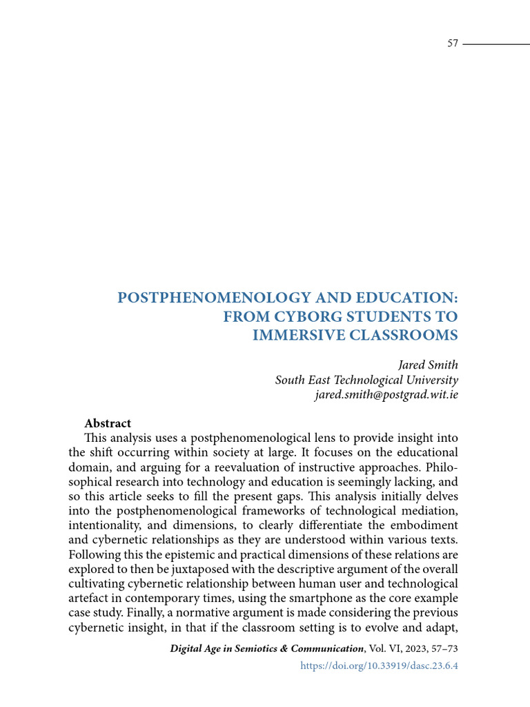Smith (2023) Postphenomenology and Education - From Cyborg Students To ...