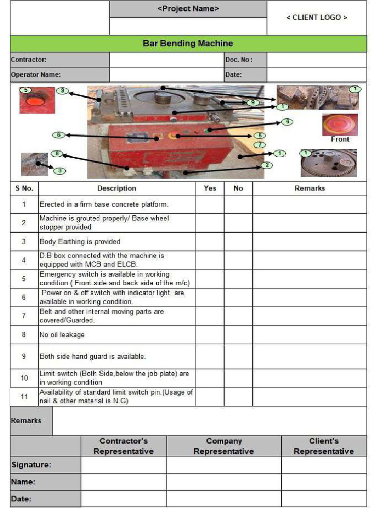 Rebar Machine Inspection Checklist | PDF