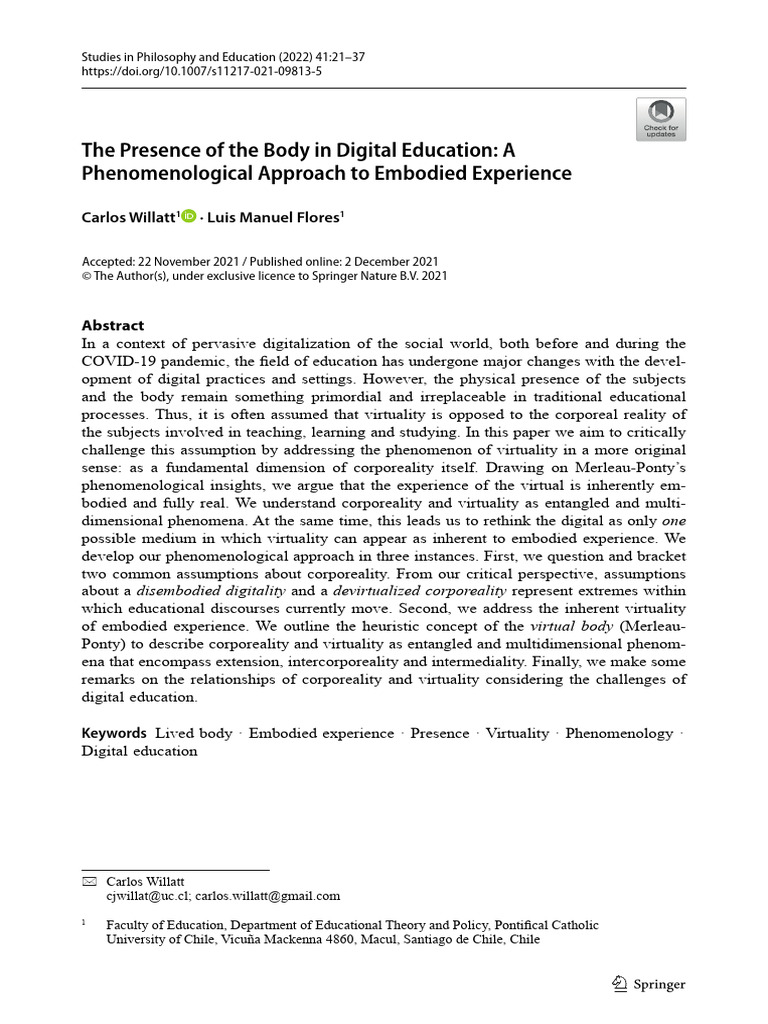 Willatt & Flores (2022) Presence of the Body in Digital Education | PDF ...