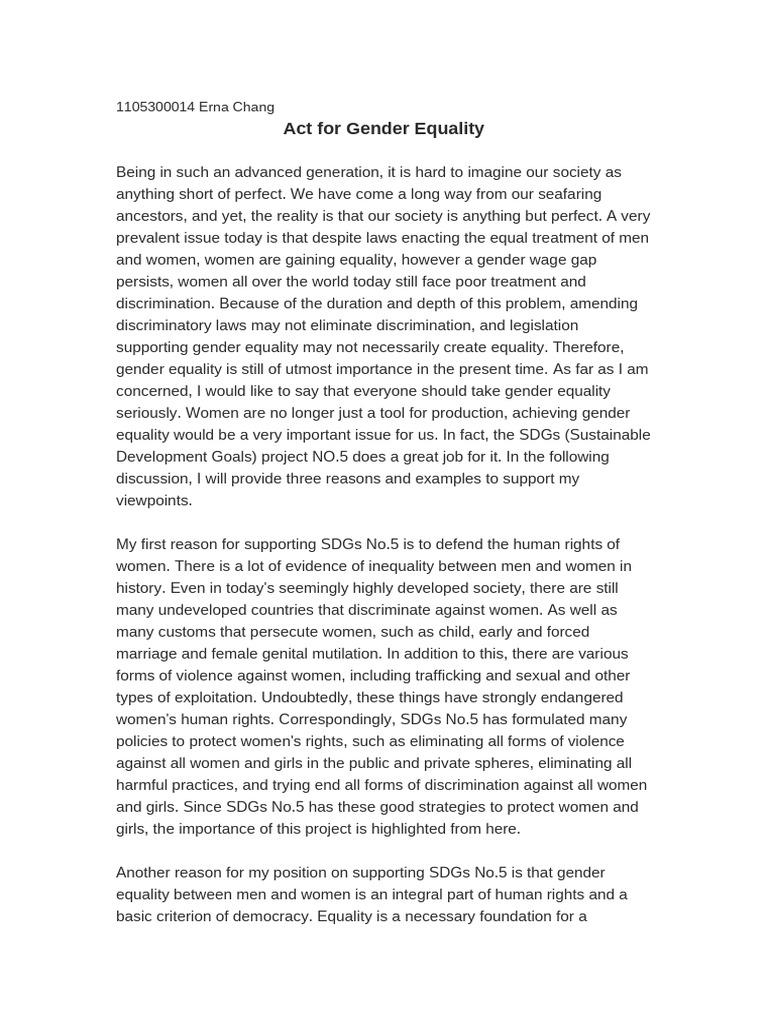 Gender Equality & SDGs No.5 Advocacy | PDF | Gender Equality | Gender ...