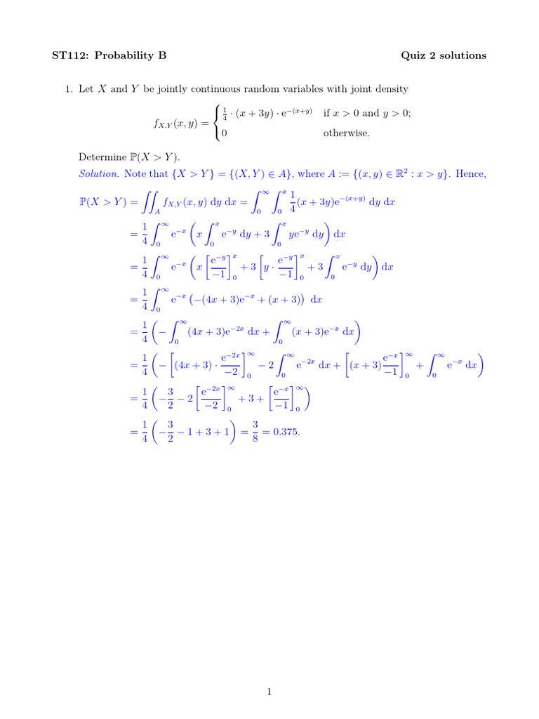 Quiz2 Solutions | PDF | Statistical Theory | Probability Theory