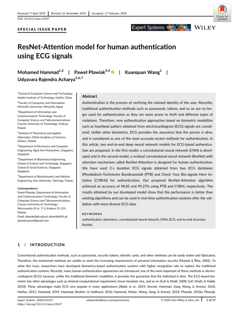 ECG-Based Authentication with ResNet | PDF | Computational Neuroscience ...