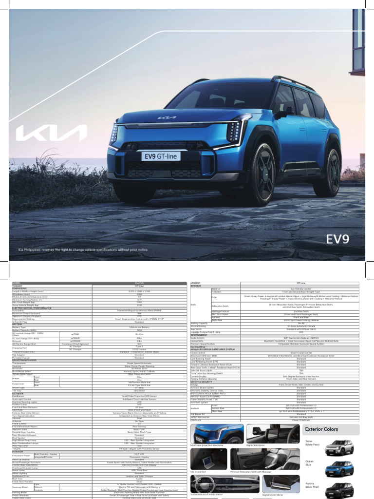 Kia EV9 GT-Line Specs & Features | PDF | Land Vehicles | Car