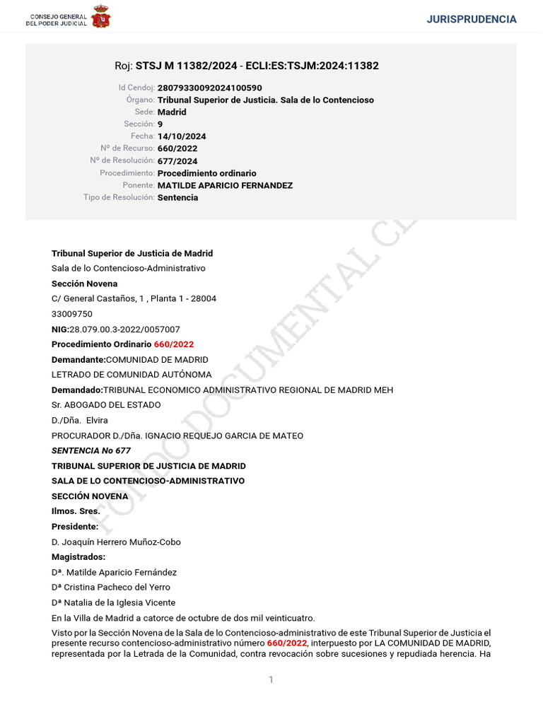 STSJ - M - 11382 - 2024 Aceptacion Herencia Como Sancion | PDF ...