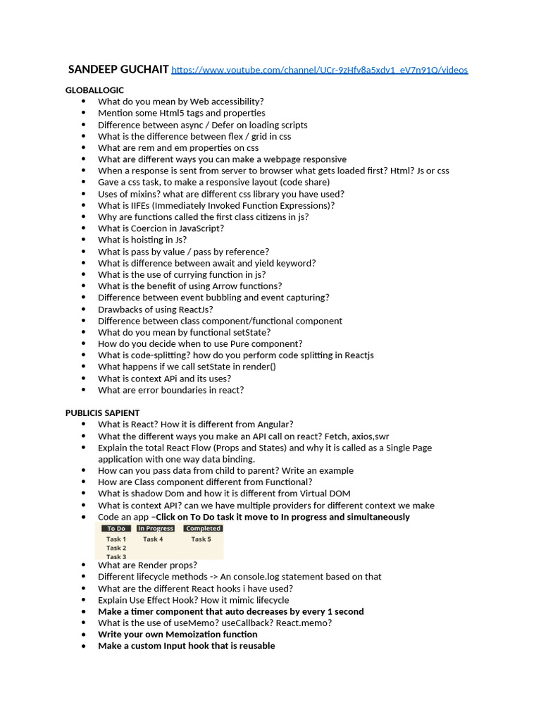 REACT YOUTUBE INTERVIEW QUESTION BANK | PDF | Java Script | Computer Programming