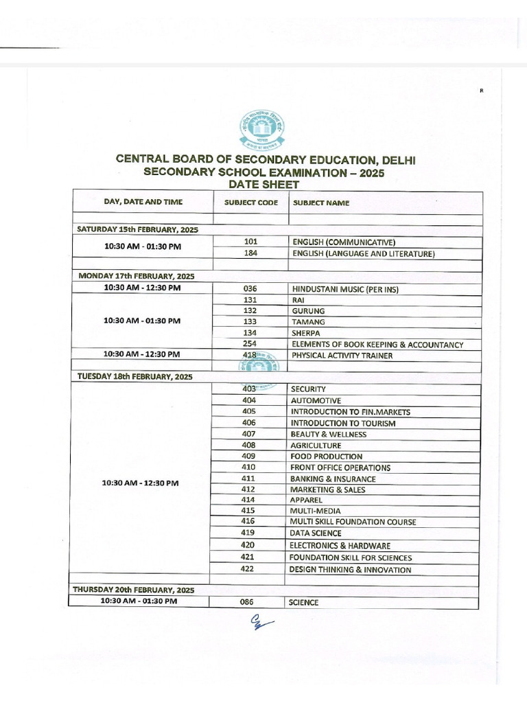 Date Sheet | PDF