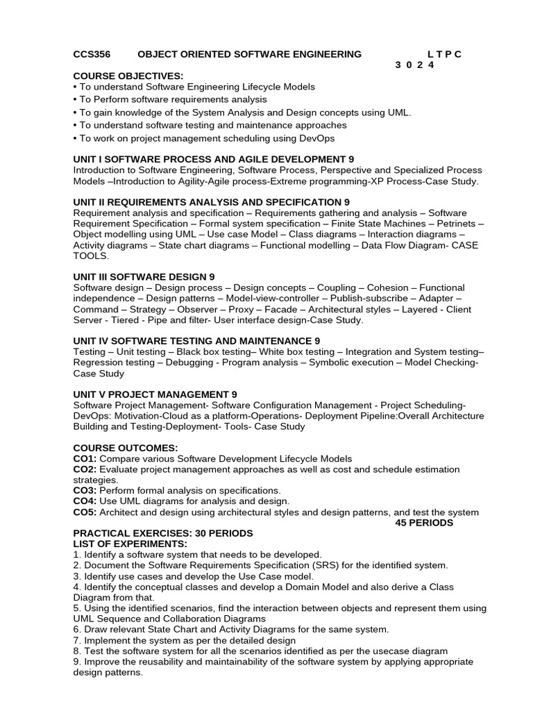 Ccs356 Object Oriented Software Engineering L T P C Pdf Use Case