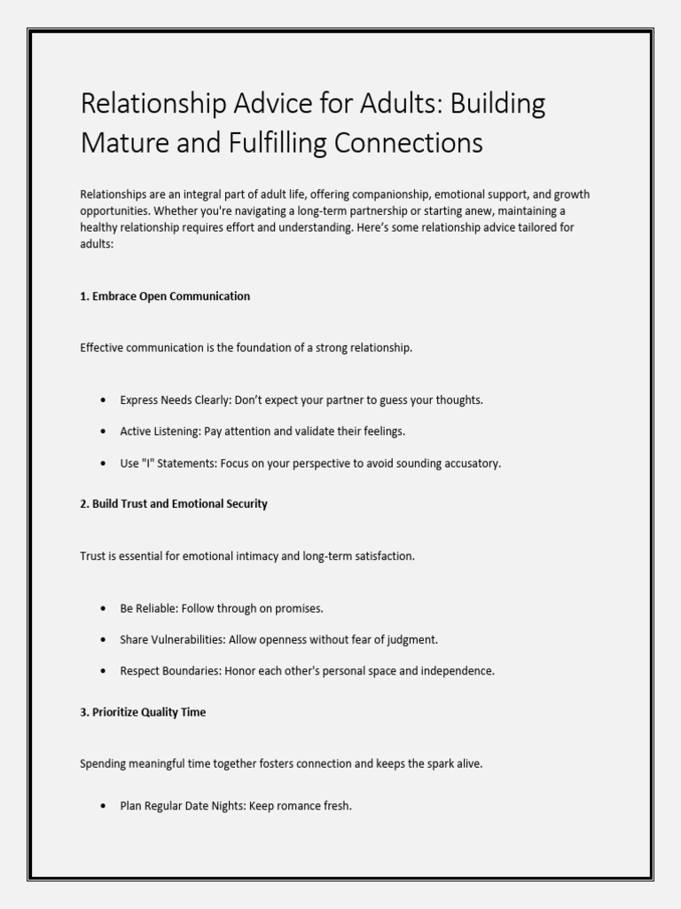 Relationship Advice For Adults: Building Mature and Fulfilling Connections | PDF | Intimate ...