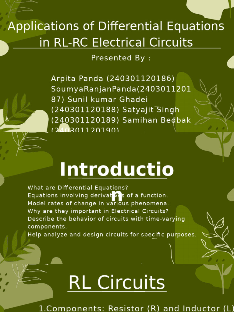Applications of Differential Equations in RL-RC Electrical Circuits ...