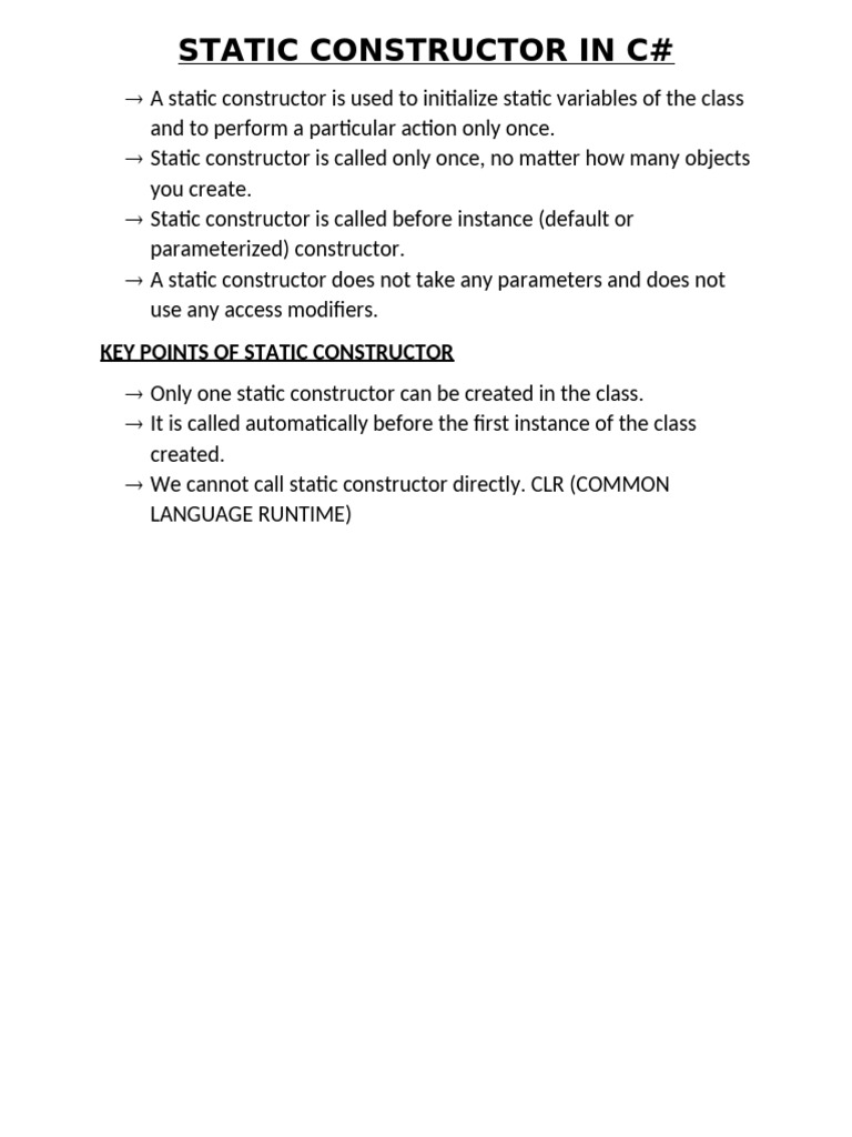 Static Constructor in c Sharp | PDF