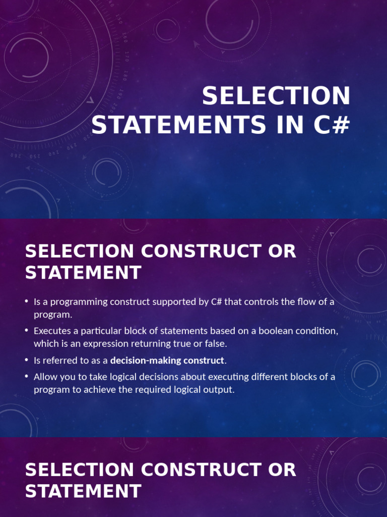 Selection Construct Csharp | PDF | Software Development | Computer Programming