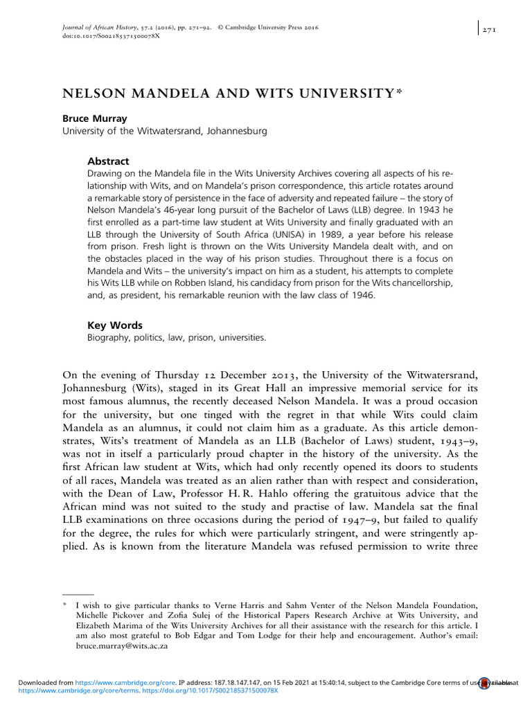 Nelson Mandela's LLB Journey at Wits | PDF | Cost Of Living | Nelson ...