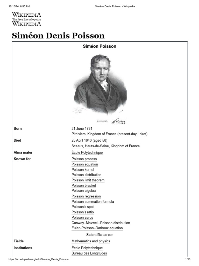 Siméon Denis Poisson - Wikipedia | PDF | Hamiltonian Mechanics | Physics