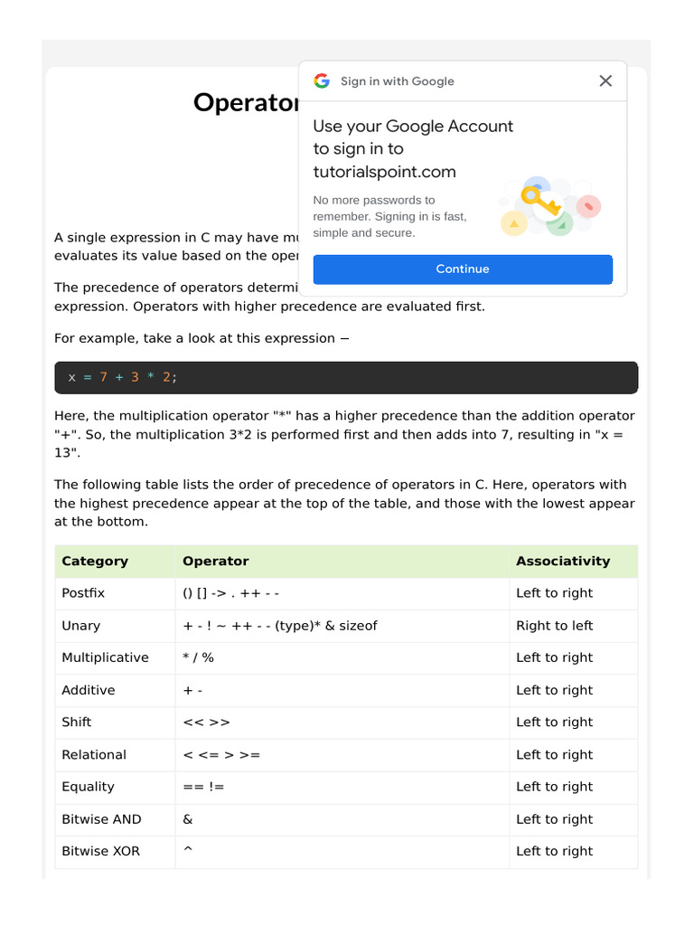 Operator Precedence In C Pdf Software Engineering Computer Programming