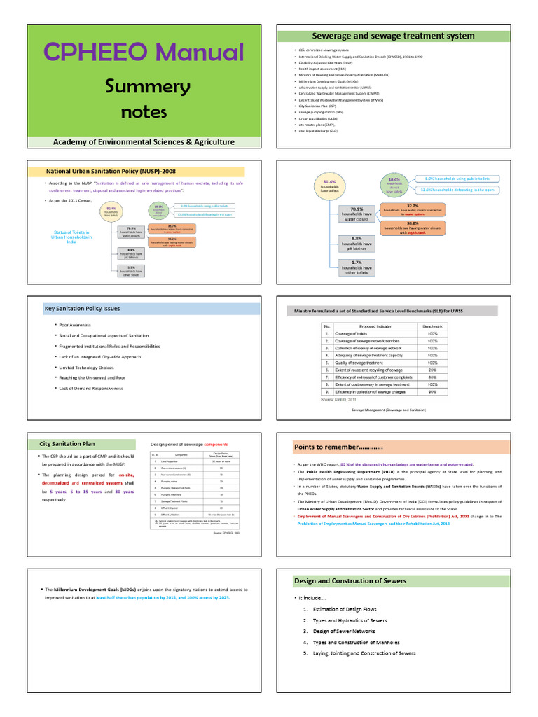 CPHEEO Manual summery notes - converted 4 | PDF | Sanitary Sewer ...