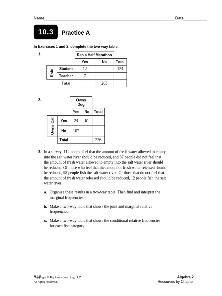 Alg 2cp Bi 10.3 Practice Ws | PDF