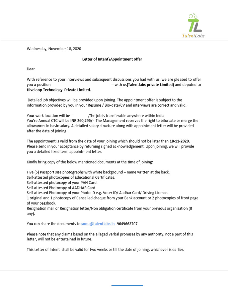 Letter of Intent Manish | PDF | Access Control | Government And Personhood