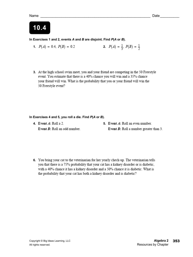 Algebra II Section 10.4 Wks | PDF
