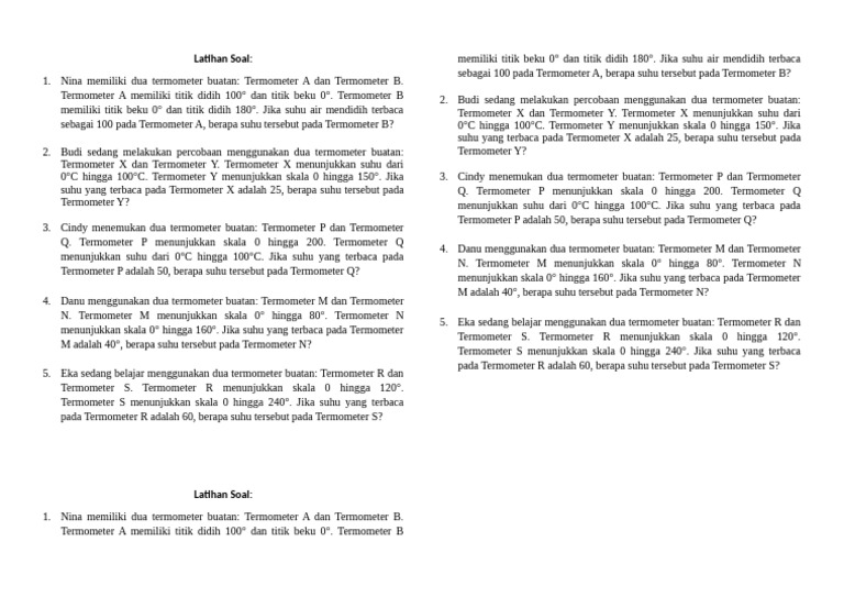 Latihan Soal Konversi Skala Termometer | PDF