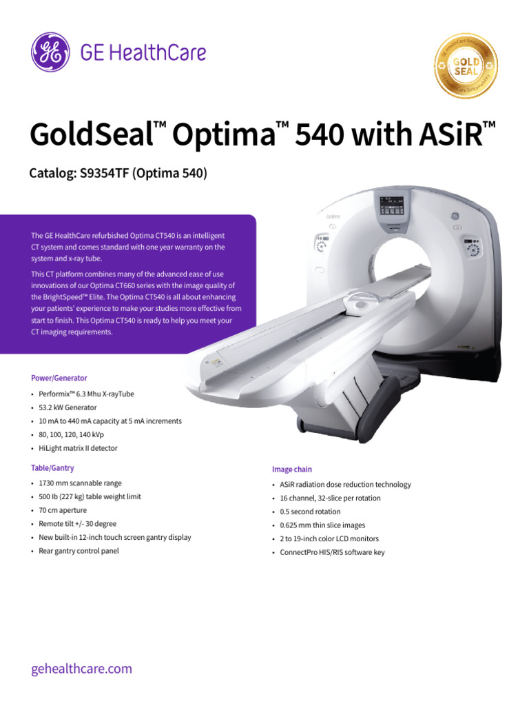 Sell Sheet Goldseal Optima 540 Asir Ser Us JB03283US - v3 | PDF | Ct Scan | Imaging