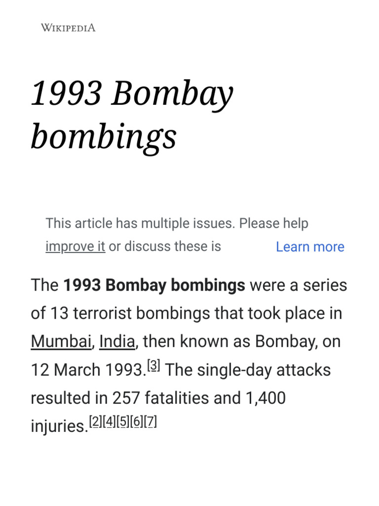 1993 Bombay Bombings - Wikipedia | PDF
