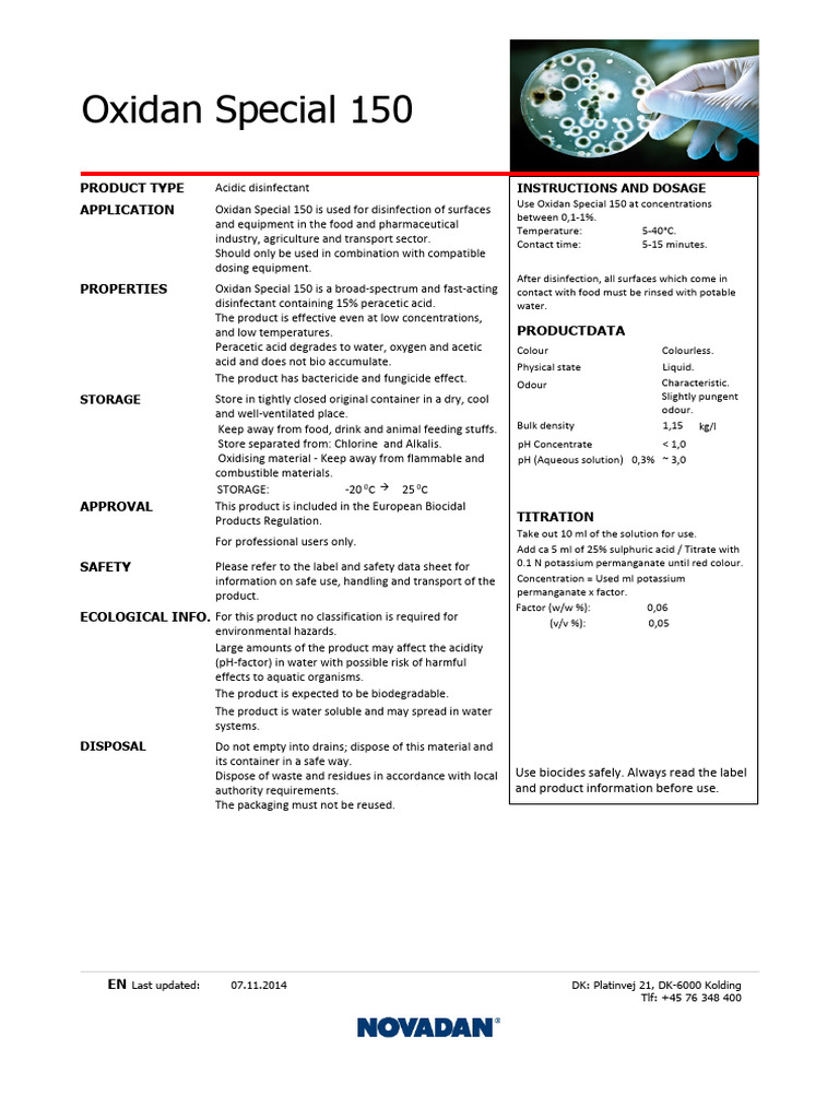 OXIDAN SPECIAL SD | PDF | Properties Of Water | Disinfectant