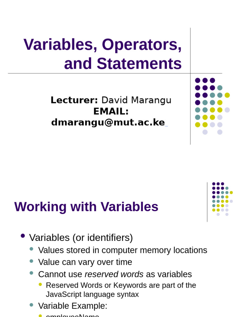 Lesson 3 Variables, Operators & Statements | PDF | Data Type | Reserved ... Lesson 3 Variables, Operators & Statements | PDF | Data Type | Reserved ...