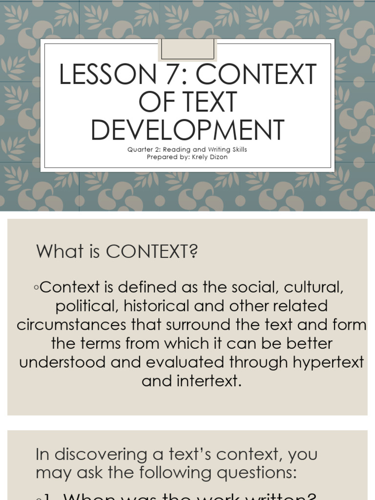 1 Lesson 7 Context of Text Development | PDF | Intertextuality