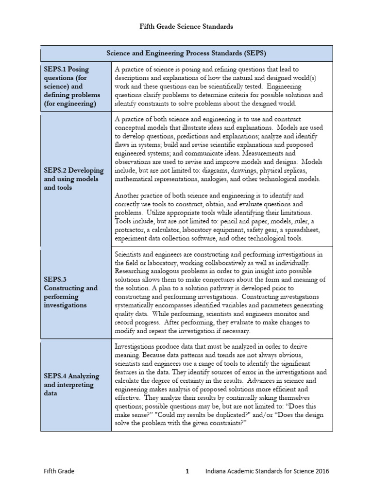 Indiana 5th Grade Science Standards | PDF | Science | Engineering