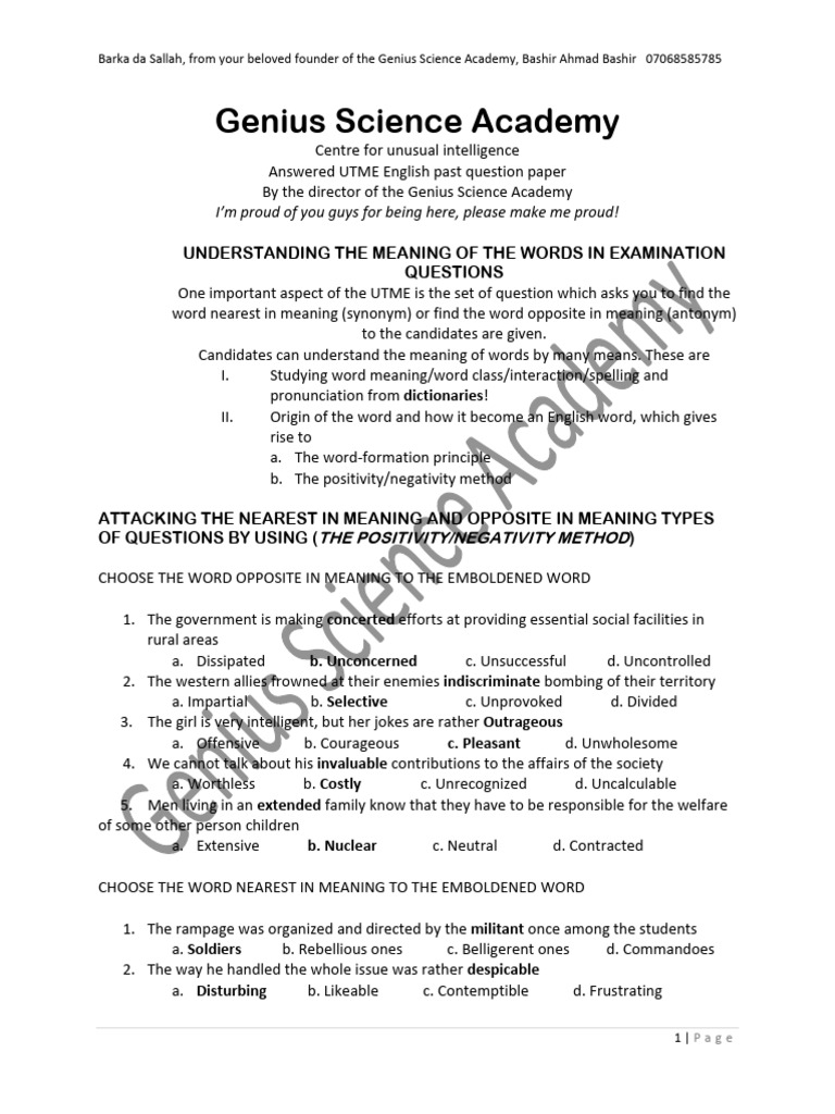 Genius ENG Past Q (Barka Da Sallah) | PDF