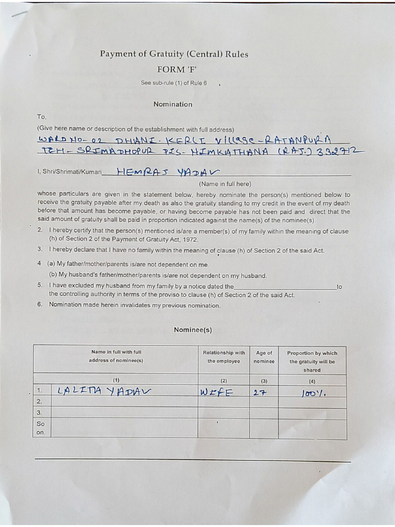 Gratuity Form.. | PDF