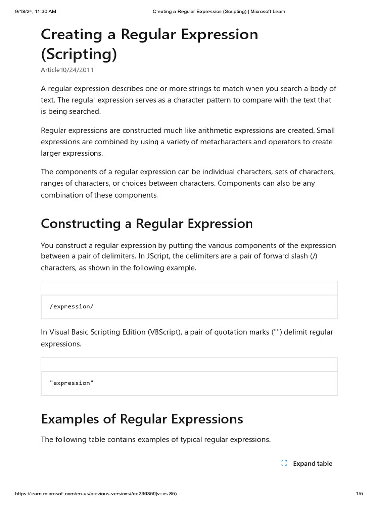 Creating a Regular Expression (Scripting) _ Microsoft Learn | PDF ... Creating a Regular Expression (Scripting) _ Microsoft Learn | PDF ...