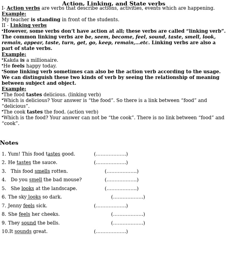 Action and Linking Verbs | PDF