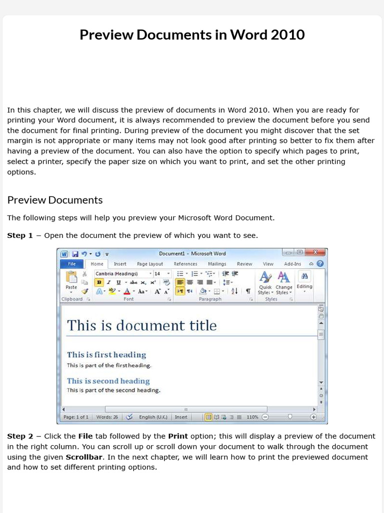 Preview Documents in Word 2010 | PDF