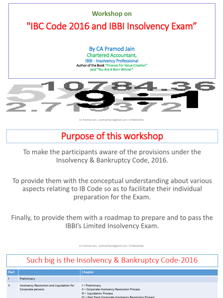 IBC Code 2016 Exam Preparation Workshop | PDF | Bankruptcy | Insolvency